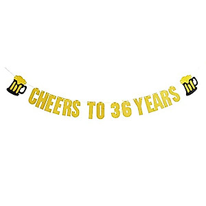 Cheers 36th Birthday Decorations,God Glitter 36 Birthday and 36 Anniversary Party Decorations,Cheers to 36 Years Bunting Banner.