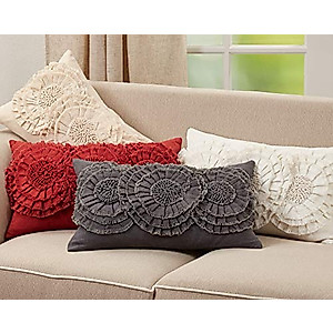 SARO LIFESTYLE Floral Appliqué Throw Pillow, 14" x 23" Down Filled, Ivory