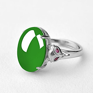 MYLYAHY S925 Sterling Silver Natural Solid Onyx Stone Ring for Women,Cubic Zirconia Eyes Fox/Flower Engraved Agate Stone Rings for Women,Adjustable Handmade Women Turkish Ring Jewelry (Fox_B)