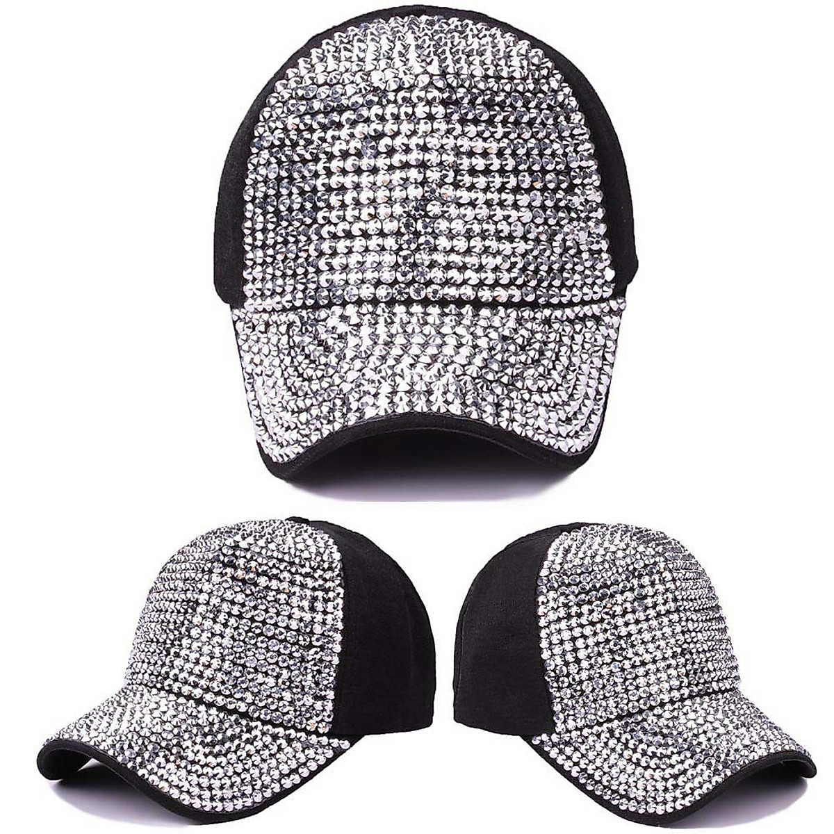 Gudessly Women Men Studded Rhinestone Crystals Adjustable Baseball Cap Plain Sparkle Bling Denim Sun Hat