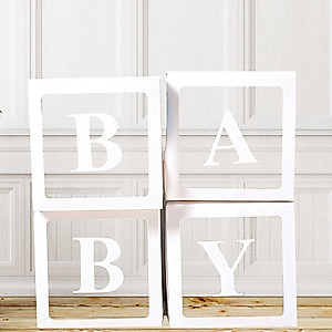 Baby Boxes for Baby Shower with 30 Letters(A-Z+BABY),Baby Shower Decorations Transparent Balloon Boxes Backdrop Baby Blocks for Baby Boy or Girl Shower 1st Birthday,Bridal Shower, Gender Reveal