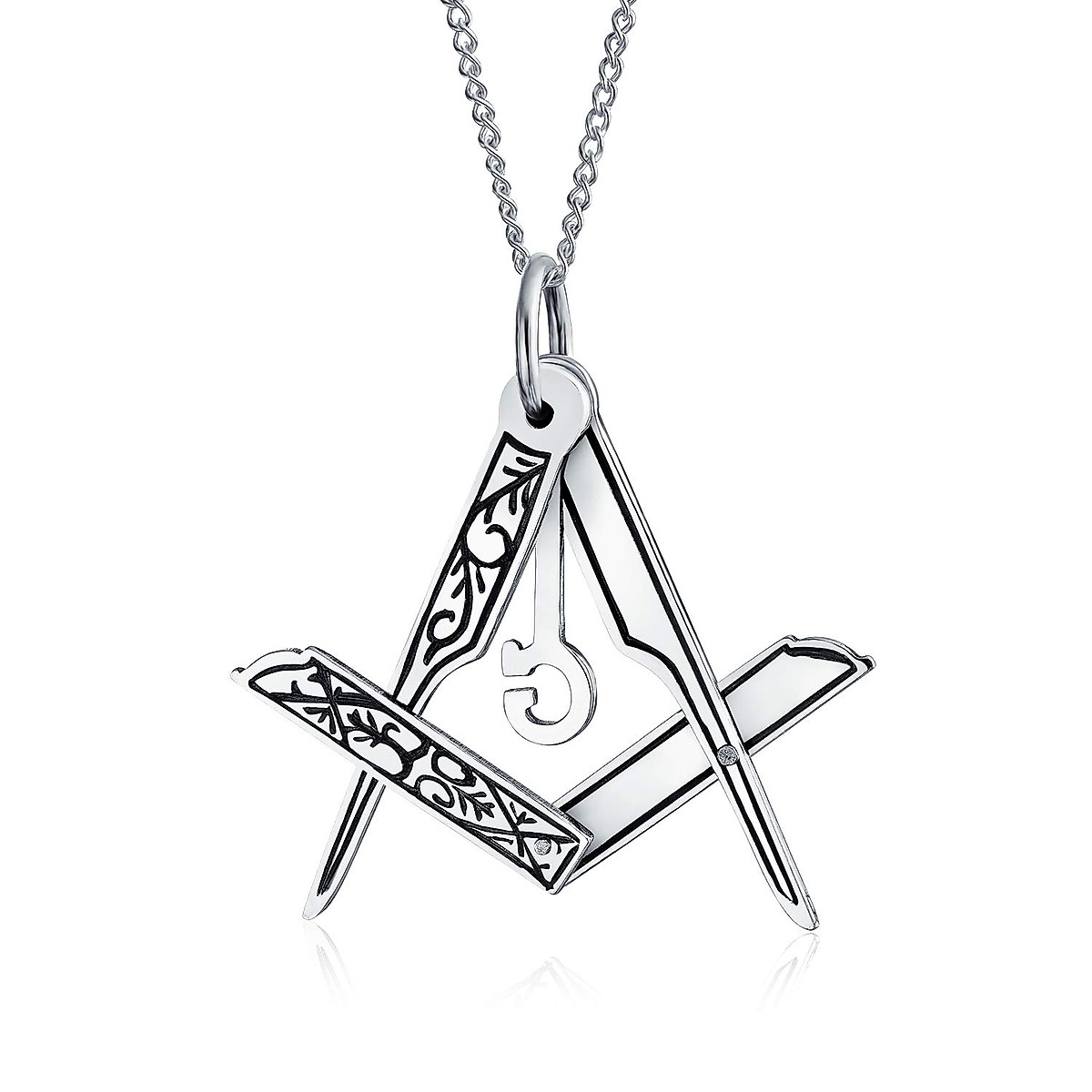Bling Jewelry Masonic Freemason Foldable Compass Pendant Necklace For Women Oxidized .925 Sterling Silver With Chain