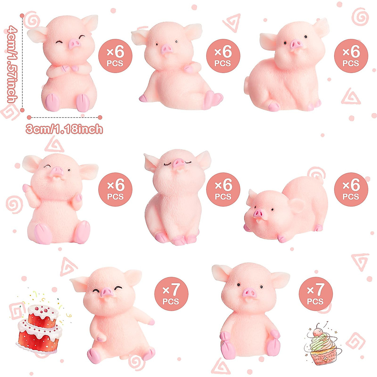 Lenwen 50 Pcs Cute Pink Pig Toy Figures Resin Miniature Pig Figurines Miniature Pig Cake Toppers for Cake Decoration, Home Decor, Mini Garden Decoration, Table Centerpieces, DIY Crafts