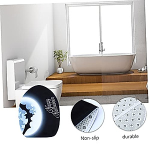 Zerodeko 3pcs Toilet Seat Three Piece Set Shower Curtain Set Suit Rugs Halloween Mat Set Halloween Bathroom Mat Creative Toilet Mat Black Water Proof Seat Toliet Cover