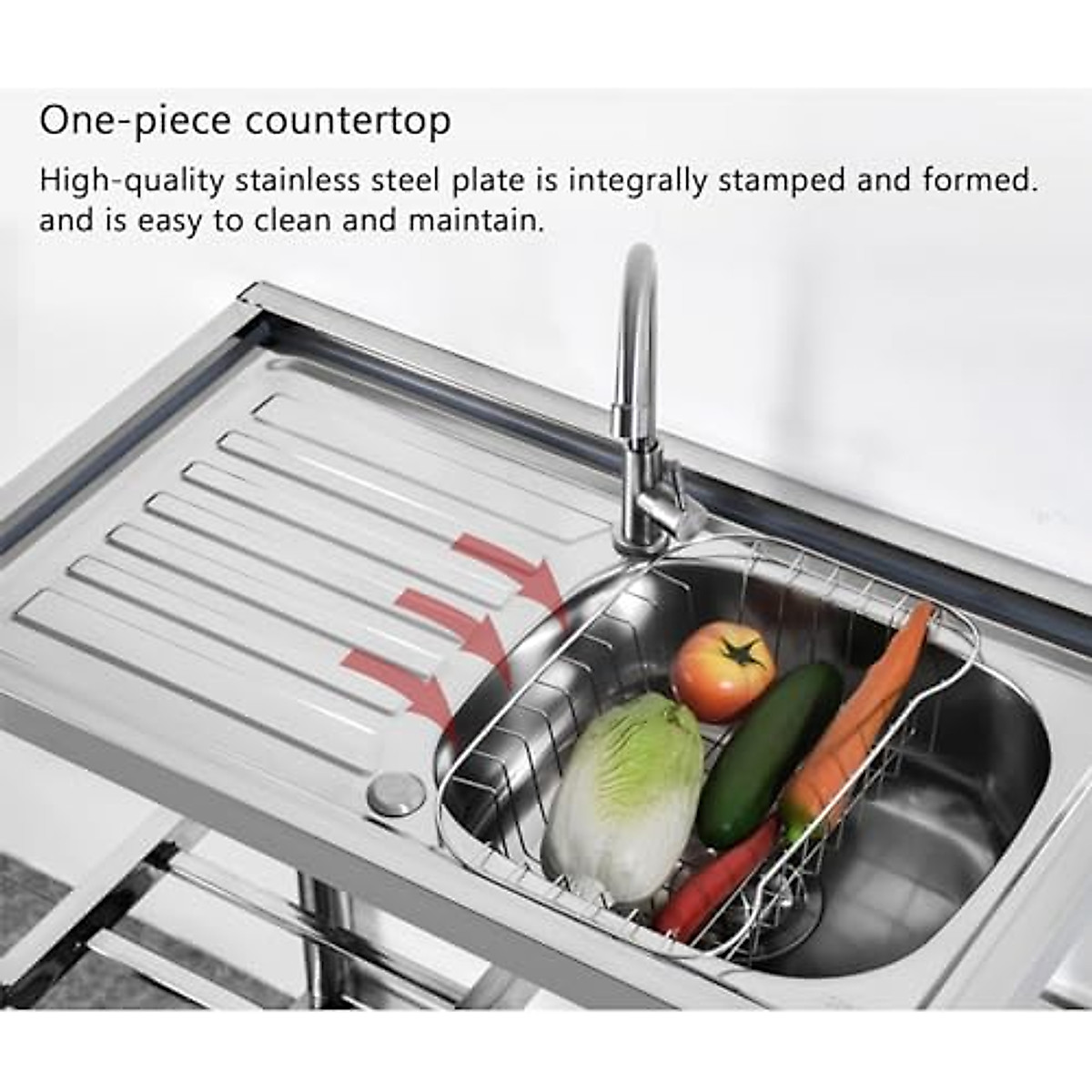 Stainless Steel Utility Sink,Single Bowl Free Standing Commercial Garage Laundry Room Indoor Outdoor Kitchen Sinks,Washing Hand Basin with Cold and Hot Water,for Farmhouse,Shop,Bathroom,Bar,Camping (