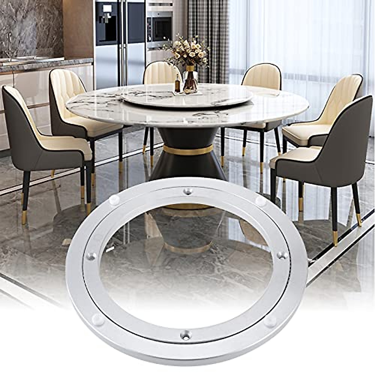 HOMOKUS Lazy Susan Hardware Aluminum Heavy Duty Rotating Turntable Bearing Table Base Round Swivel Plate Hardware for Glass Granite or Dining Table (12 INCH)