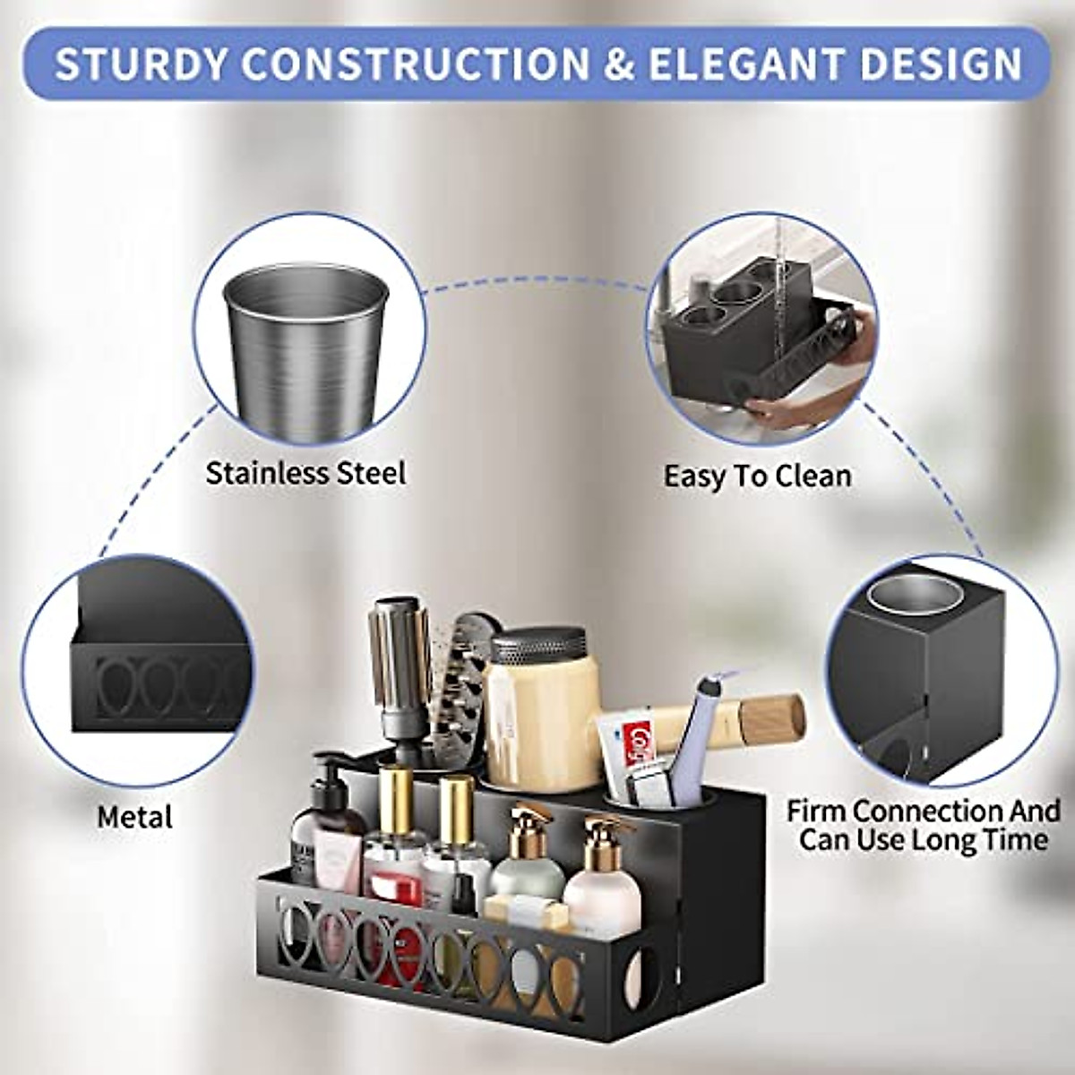 KOPOGTY Bathroom Organizer Cosmetic Organizer Multifunctional Organizer Toiletries Organizer Hair dryer storage rack bracket bathroom finishing kit