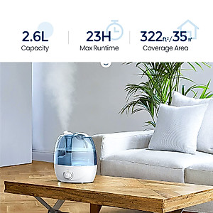 Rbioko 2.6L Cool Mist Humidifiers for Bedroom Whisper Quiet, Ultrasonic Vaporizer for Baby & Nursery, Indoor Plants & Whole House -Adjustable 360 Rotation Nozzle, Easy to Clean, Auto-Shut Off