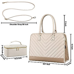 ZOMFELT Laptop Bag for Women, 15.6 inch Laptop Tote Bag with Lunch Bag & USB Charging Port, Large Waterproof Work Bag, Elegant Tote Bag for Women for Business, Work, Office, Travel, Nurse, Beige