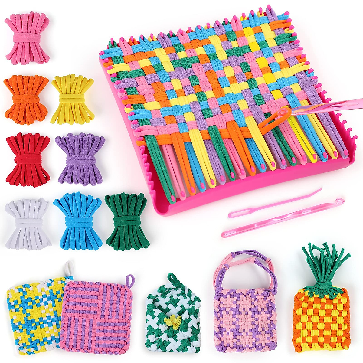 PREBOX Girls Crafts with 1 Potholder Loom Weaving Kit & 1 Friendship Bracelet Making Kit, Christmas Birthday Gifts for Girls Age 6 7 8 9 10 11 12 Year Old