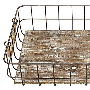 Stonebriar Stackable 2pc Rectangle Metal Wire and Wood Basket Set with Rope Wrapped Handles, Rustic Decor for Home Storage, Decorative Serving Baskets for Weddings, Birthdays, and Holiday Parties