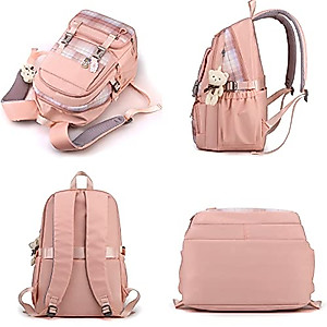 Aesthetic Backpack for School, Cute Girls Preppy Book Bag, Kawaii Large Capacity Middle School Plaid Backpack for Teenagers (Grey)