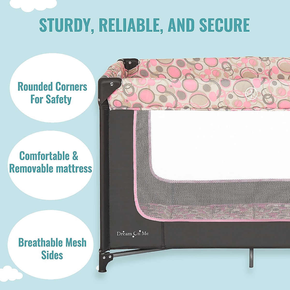 Dream On Me Zodiak Portable Playard in Grey and Pink, Lightweight, Packable and Easy Setup Baby Playard, Breathable Mesh Sides and Soft Fabric - Comes with a Removable Padded Mat