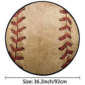 Pardick Baseball Rug 36.2 inch Circle Retro Rug Round Area Throw Rugs for Boys Men Bedroom Living Room Home Nursery Playroom Washable Sports Baseball Ball Room Decor 3ft Rugs Kids Gifts