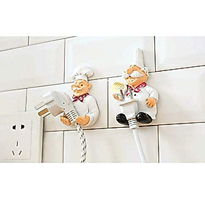 2pcs Power Cable Plug Hook Cartoon Chef Strong Wall Decor Stick Hooks for Home Kitchen Living Room (Foot Hand Holder)