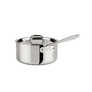 All-Clad D3 3-Ply Stainless Steel Sauce Pan with Lid 3 Quart Induction Oven Broil Safe 600F Pots and Pans, Cookware,Silver