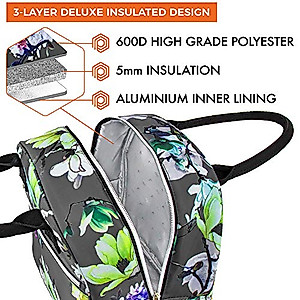 OPUX Insulated Lunch Box Women, Lunch Bag Tote Girls Kids Teen Adult, Cute Soft Lunch Cooler Container Work School, Reusable Thermal Food Meal Prep Organizer Lunch Pail Travel Beach, Floral Gray