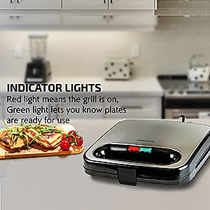 Ovente Electric Sandwich Maker with Non-Stick Plates, 750W Indoor Grill Kitchen or Dorm Essentials Easy to Clean and Storage, Perfect for Breakfast Grilled Cheese Egg Bacon and Steak, Black GPS401B