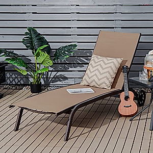 Giantex Patio Lounge Chairs for Pool Area, Outdoor Chaise Lounger with 6 Adjustable Position Smooth Wheels and Quick-Drying Fabric, Lawn Recliner for Backyard, Garden Sunbathing Chair (1, Brown)