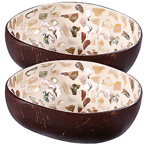 YARNOW Home Decor Bowl Set 2pcs Coconuts Bowl Natural Shell Decorative Bowl Food Serving Bowls Candy Container Nuts Holder for Summer Beach Pool Party Supplies Wooden Bowls Wooden Bowls
