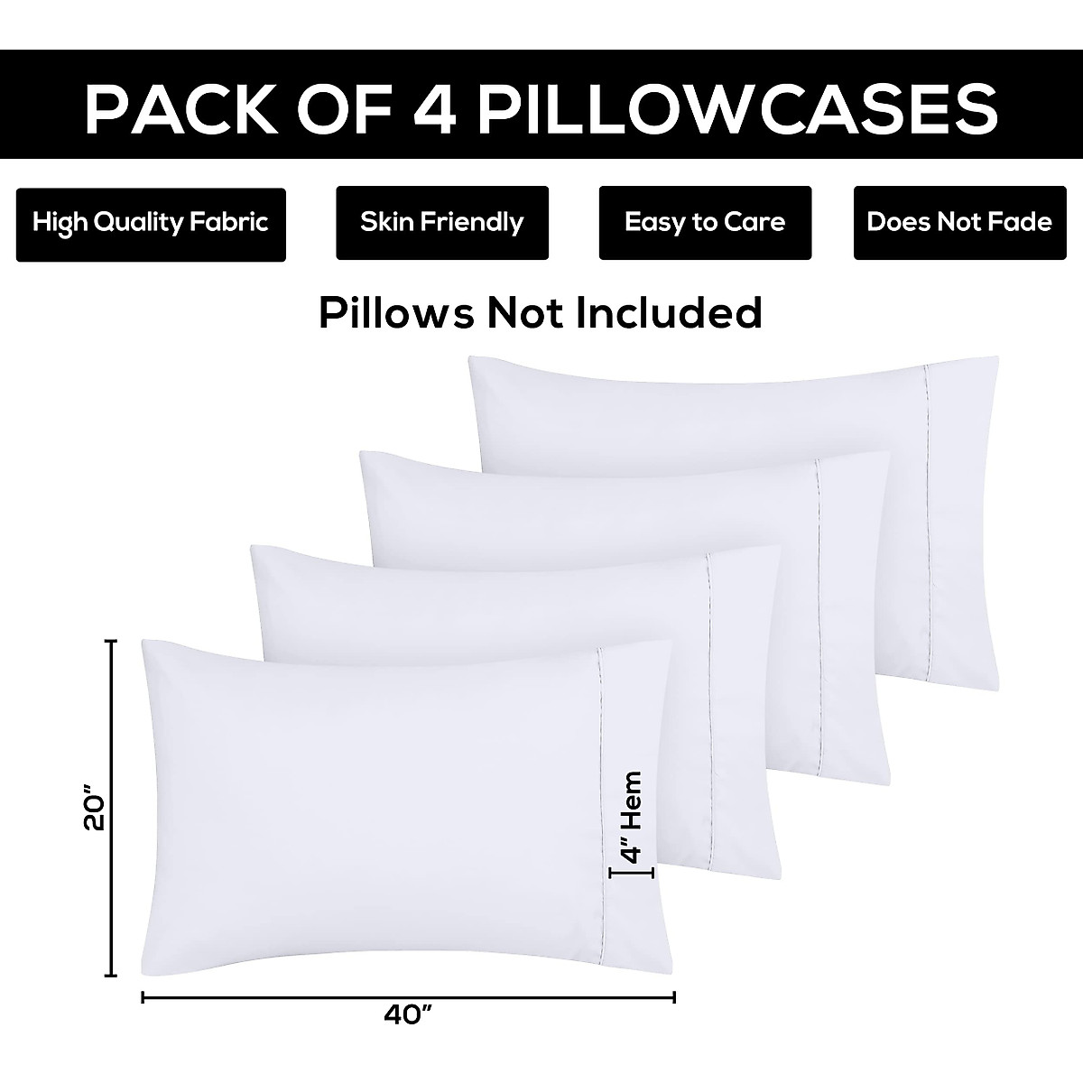 Utopia Bedding King Pillow Cases - 4 Pack - Envelope Closure - Soft Brushed Microfiber Fabric - Shrinkage and Fade Resistant Pillow Cases 20 X 40 (King, White)