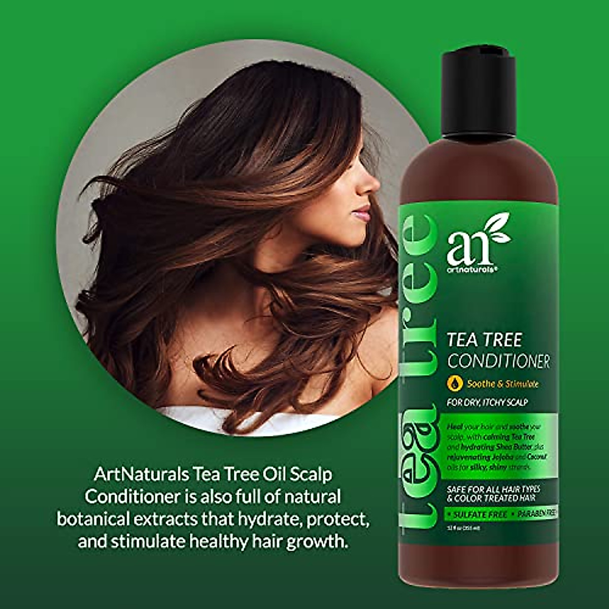 artnaturals Tea Tree Conditioner 12 Fl Oz / 355ml - Made w/ 100% Pure Natural Therapeutic Grade Tea Tree Essential Oil - For Dandruff, Sensitive, Itchy, Dry scalp - For Men & Women