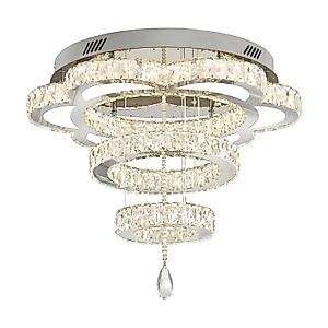 ykolupty W24 Crystal Chandeliers,Round Chandelier for Living Room Modern Ceiling Light Fixture Lamp for Foyer Bedrooms Dining Room Hallway LED Dimmable 2700K-6000K