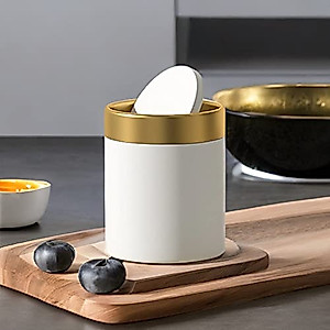 JILLICK Small Trash Can with Lid, Mini Desk Trash Can, 1.5 Liter / 0.4 Gallon Small Metal Garbage Can for Countertop Coffee Bar, White