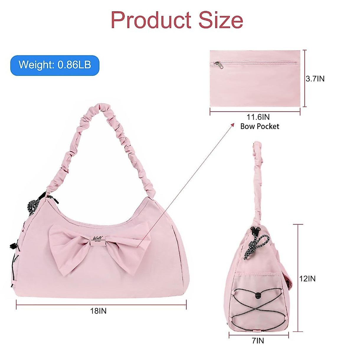 WOLT Gym Bag For Women, Pink Yoga Mat Bag with Shoes Compartment, Wet Pocket and Water Bottle Pocket