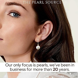 THE PEARL SOURCE AAAA Quality White Round Freshwater Cultured Pearl Hypoallergenic Earrings for Women | 14K Gold Leverbacks Earring | White Gold | 8.0-8.5mm