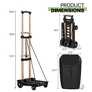 Magshion Folding Luggage Cart Shopping Foldable Cart, Lightweight Aluminum Alloy Collapsible and Portable Fold Up Dolly with Bag and Ropes for Travel, Moving and Office Use, 88LBS Capacity (Black)