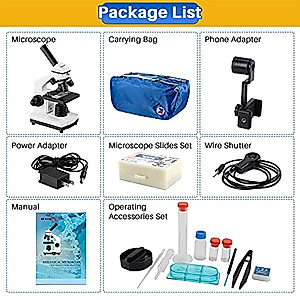BEBANG 100X-2000X Microscope for Kids Students Adults, with Microscope Slides, Professional Biological Microscope Kit for Kids Students School Laboratory Education