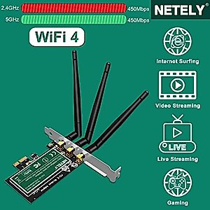 NETELY Wireless Dual Band 900Mbps PCI Express (PCIE) WiFi Adapter for Windows 7, 8.x, 10, 11 32/64bit and Linux Desktop PCs, PCIE WiFi Card, Qualcomm Atheros AR938X Wireless Network Adapter (NET-N900)