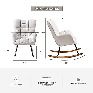 Ugijei Rocking Chair Nursery, Teddy Upholstered Glider Rocker with High Backrest, Modern Rocking Accent Chair for Nursery, Living Room, Bedroom (Ivory)