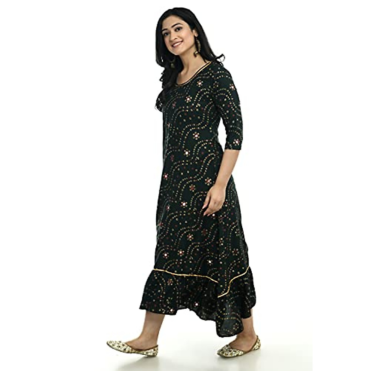 AnjuShree Choice Women Indian Tunic Tops rayon Kurti Dark Green