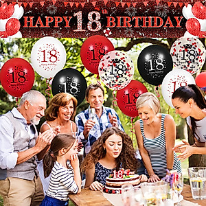 VXTRRI Red 18th Birthday Decorations for Boys Girls, Red Black Glitter 18th Birthday Banner Yard Sign and 16Pcs Red Black 18th Birthday Latex Balloons for 18th Birthday Anniversary Party Supplies