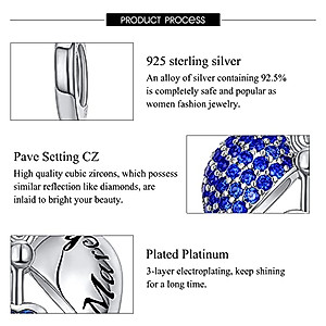 March Birthstone Charms Wings of Angel 925 Sterling Silver Love You Heart Charm Dangle Bead for Pandora Charm Bracelet Necklace, Happy Birthday Jewelry Bead for Women