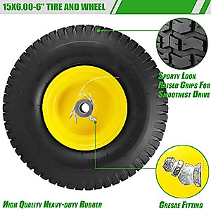 15x6.00-6 Lawn Mower Tires with Wheel,Front Tire Assembly Replacement for John Deere,Craftsman,Cub Cadet and More Lawn &Garden Riding Mower,4 Ply Tubeless,570lbs Capacity,3" Offset Hub