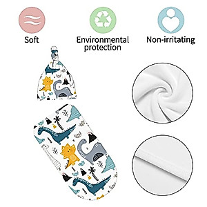 Dinosaur Baby Stuff Swaddle Receiving Blanket with Hat Set Dinosaur Swaddles Up New Born Soft Transition Sleep Sacks for Infant Boys Girls(0-6Mth)