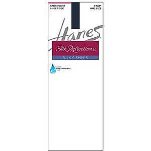 Hanes Silk Reflections Women's 2-Pack Knee High Sandalfoot, Jet, One Size