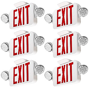 Red Exit Sign with Emergency Lights, 110-277V Double Sided LED Combo Emergency Light with 2 Rotating Flood Lights, Fire Resistant, UL Certified, Exit Sign with Battery Backup for Business