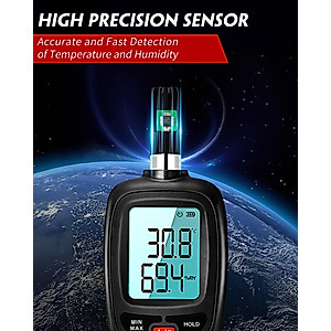 APOMONO WT83 Temperature Humidity Meter, High Precision Thermometer Hygrometer with Ambient Dew Point Wet Bulb Temperature Indoor Outdoor, Max/Min Data Hold, 1000 Sets Data Log, Batteries Included