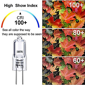 Vinaco GY6.35 Halogen Bulb 12V 50W, 10 Pack GY6.35 Bulb with GY6.35 Bi-pin Base, Dimmable GY6.35 Halogen Light Bulbs 12 Volt 50 Watt 2800K Warm White, T4 GY6.35 12V 50W for Pendant Light, Table Lamp