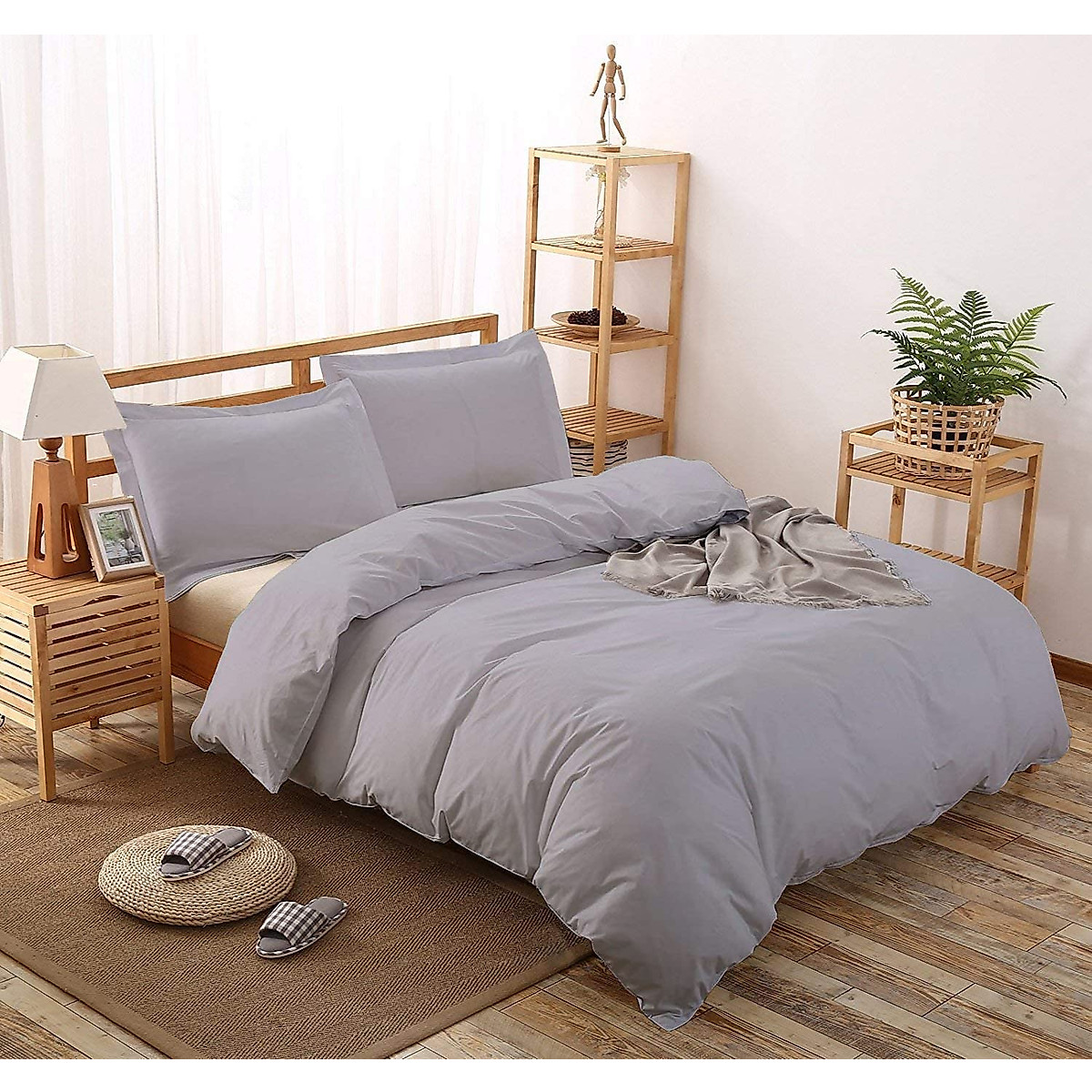 Luxury, Soft 800 Thread Count 100% Egyptian Cotton Oversized Super King (120"x98") Inch,3Pcs Duvet Cover Set with Zipper Closure & Corner Ties (1Duvet Cover & 2Pillowshams), Silver Solid