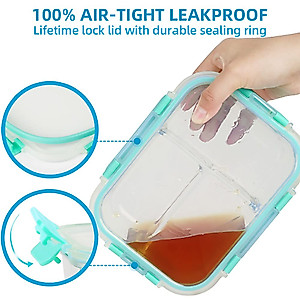 DAS TRUST 3 Pack 36oz Bento Box Glass Meal Prep Container 3 Compartments Glass Food Storage Containers with Lids Meal Prep Bowls Lunch Box Glass Food Prep Lunch Containers for Microwave Oven