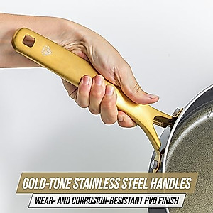 Blue Diamond Gold 10 Piece Cookware Set,Ceramic Nonstick, PFAS Free, PFOA Free, Induction Suitable, Dishwasher Safe, Gold Handle, Black