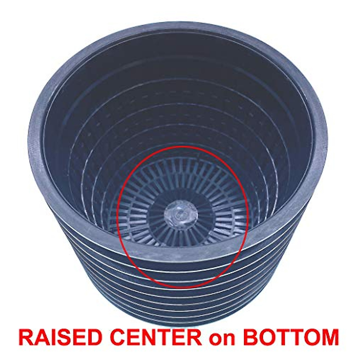 HORTIPOTS 5 Inch Net Pots Raised Center Bottom Mesh Side Wide Rim Round Cup with Free Reflective Top Lids for Hydroponics Systems (Pack of 10, Black)