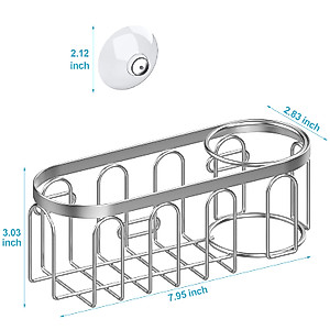 Yazoni 2-in-1 Sponge Holder for Kitchen Sink, Suction Cup Rack/Caddy, No Drill Rustproof Organizer for Place Dishwashing Brush Soap (Silver)
