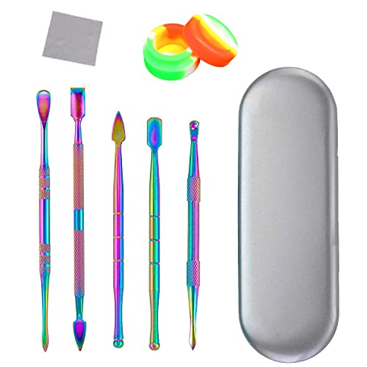 Plavision Carving tools for Wax Wood: 7 Pcs Rainbow Stainless Steel Double-Sized Sculpting Clay Tools Kits with Silicone Container for kids Wood, Wax, Jewelry, Clay, Pottery