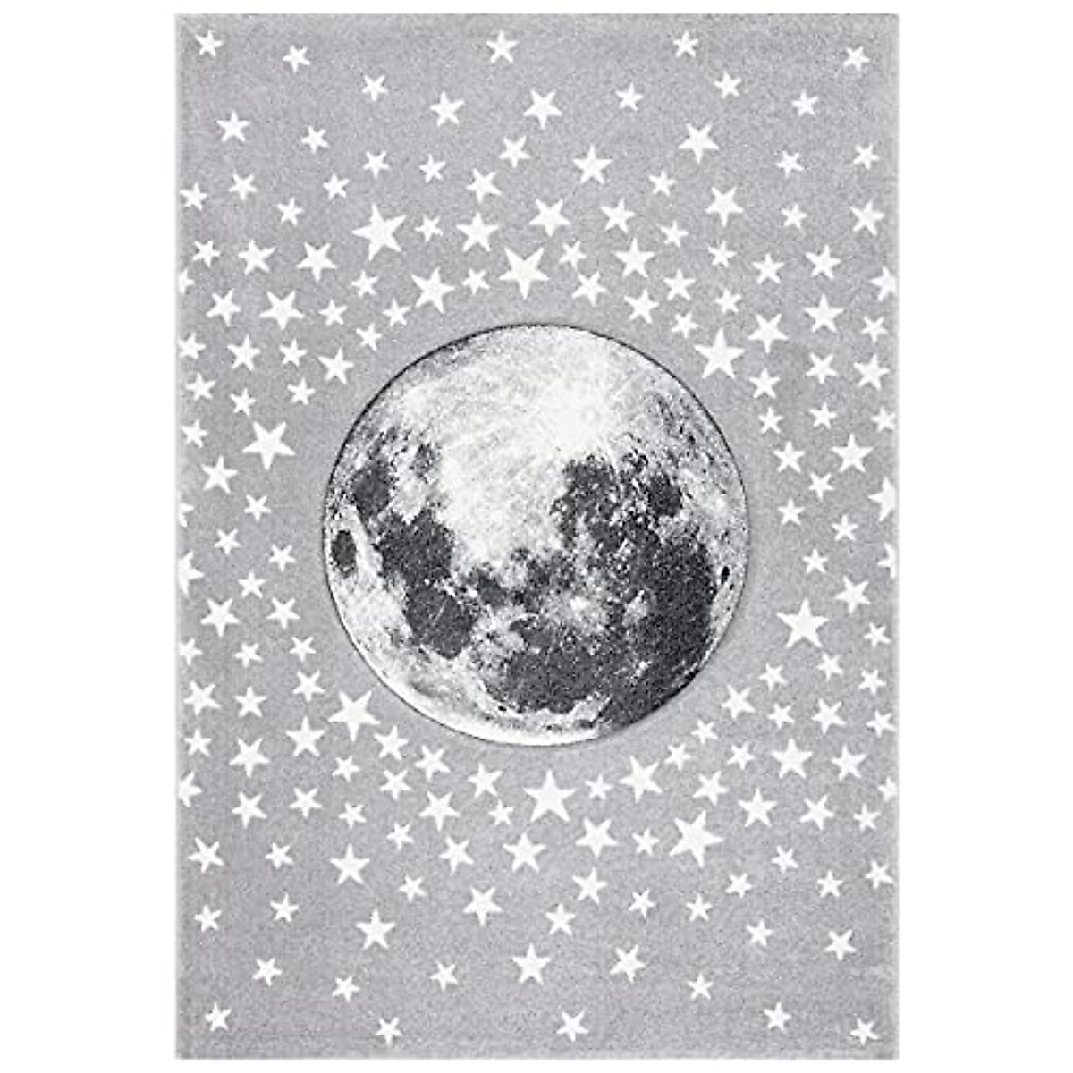 Safavieh Carousel Kids Collection 5'3" x 7'6" Light Grey/White CRK135F Moon and Stars Nursery Playroom Area Rug